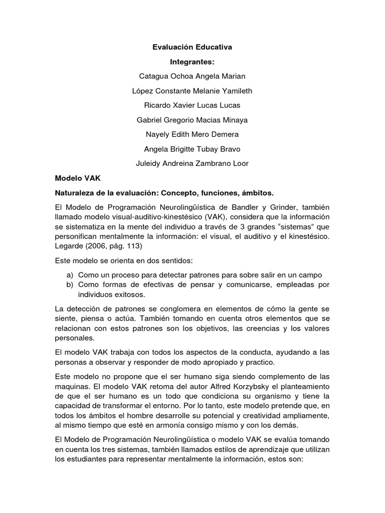 Evaluación del Modelo VAK en Educación | PDF | Aprendizaje ...