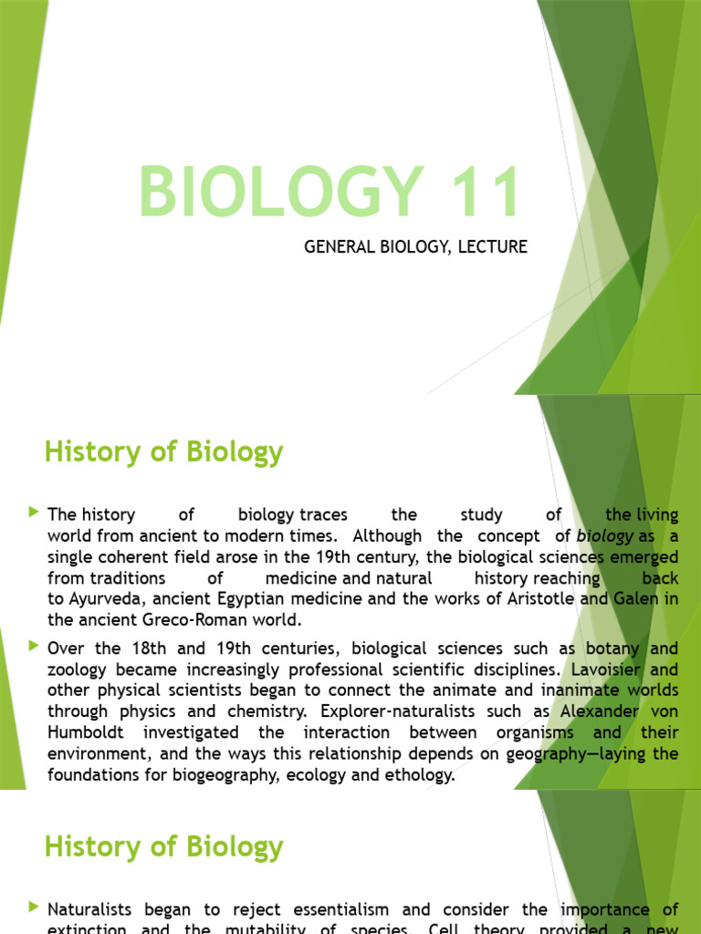 BIOLOGY 11 History of Biology Branches Organization and Taxonomic ...