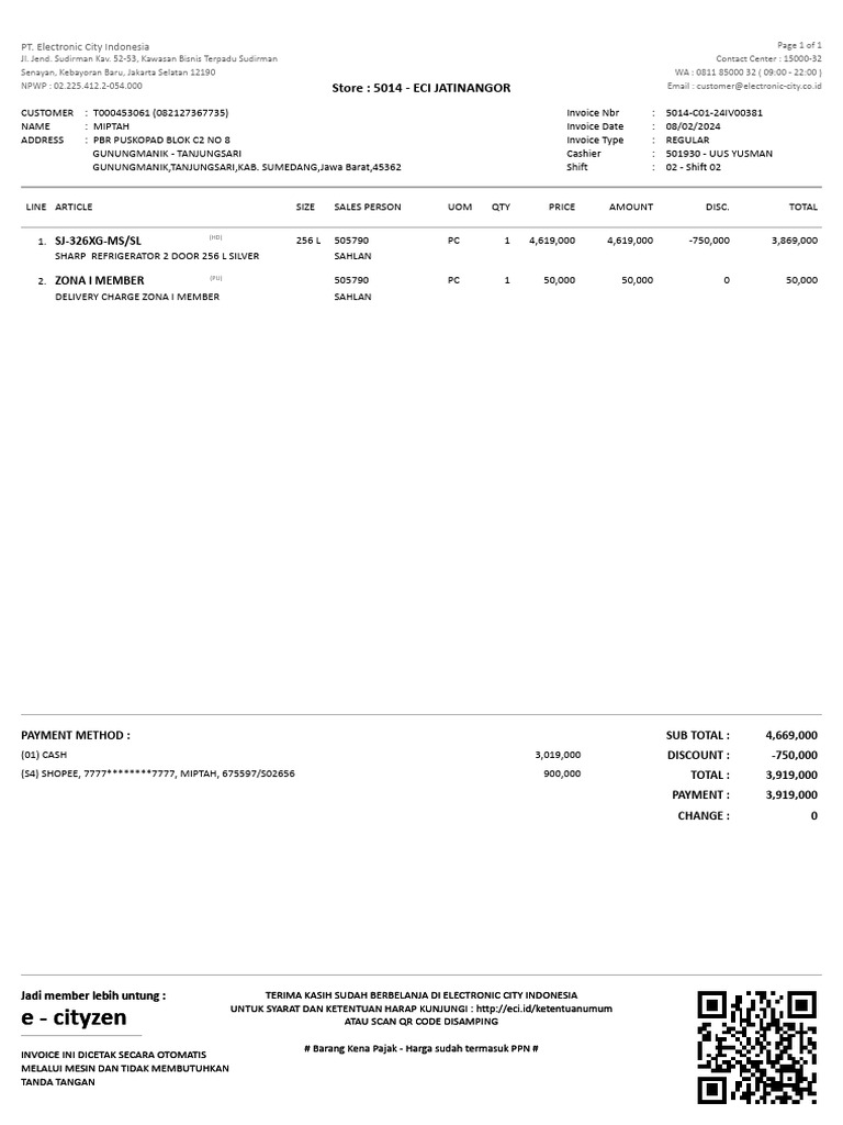 Invoice Pembelian di Electronic City | PDF