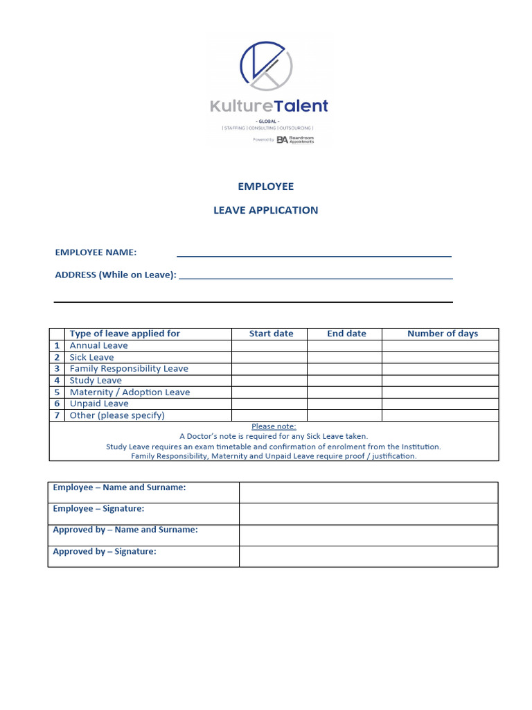 Annual Leave Application Form Template | PDF