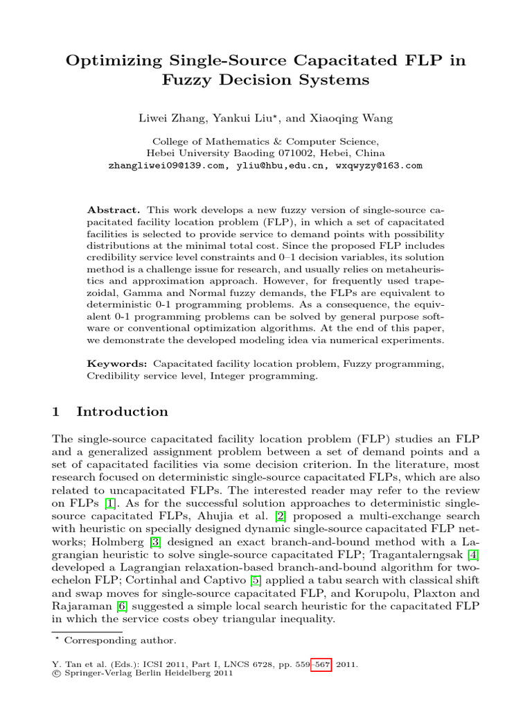 Optimizing Single-Source Capacitated FLP in Fuzzy Decision Systems | PDF | Mathematical ...
