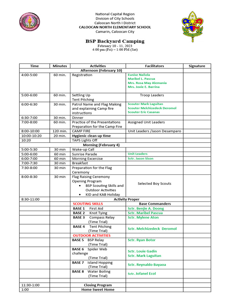 BSP Backyard Camping Registration Form | PDF | Hobbies | Social Movements