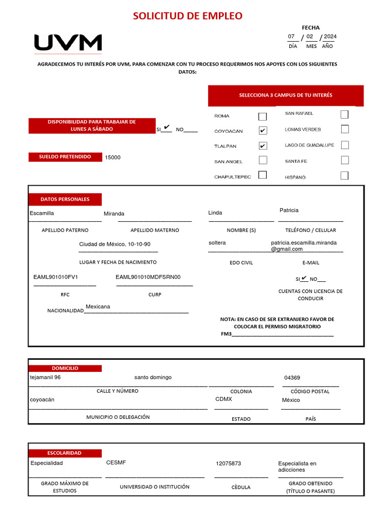 Solicitud UVM Docente | PDF | Privacidad | Gobierno de la información