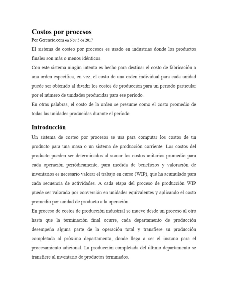 Costos Por Procesos | PDF | Inventario | Valoración (Finanzas)