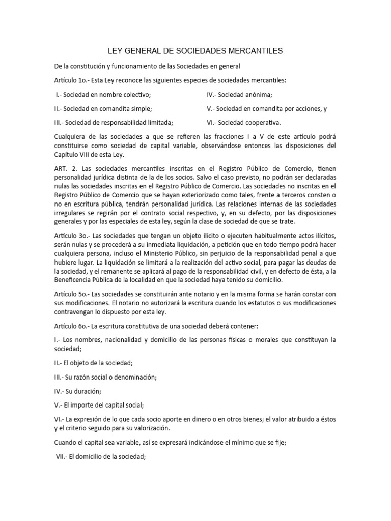 Ley General de Sociedades Mercantiles | PDF | Sociedad de responsabilidad limitada | Negocios ...