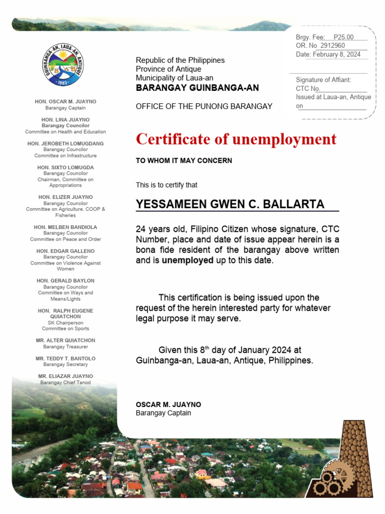 Cert of Unemployment | PDF | Philippines
