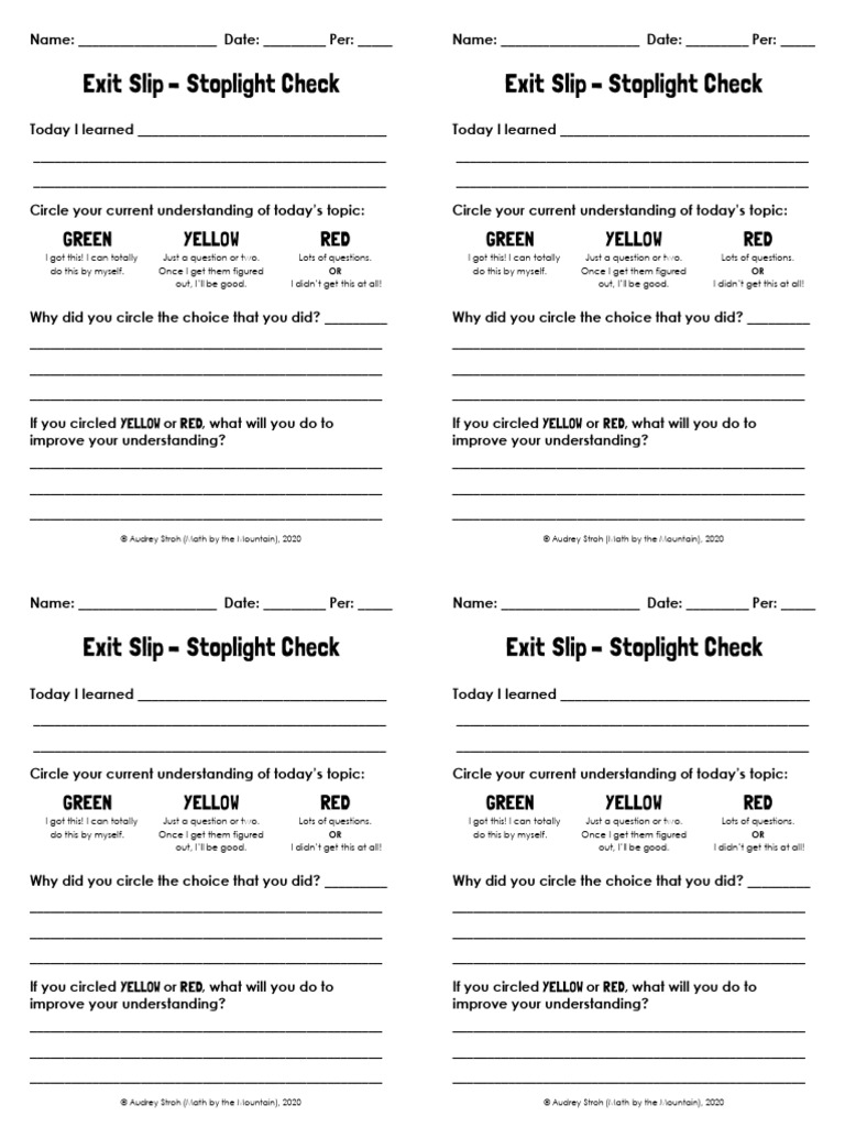 Exit Slip: Stoplight Check for Learning | PDF | Self-Improvement