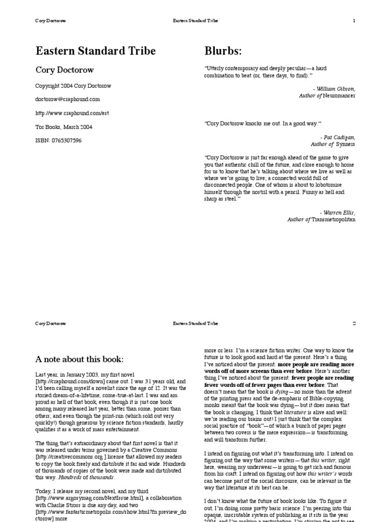 Cory Doctorow - Eastern Standard Tribe | PDF | Philosophy