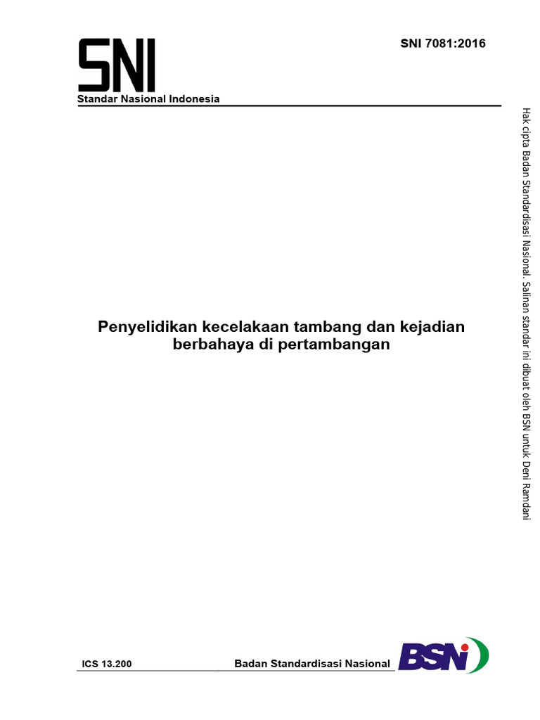 SNI 7081-2016 - Penyelidikan Kecelakaan Tambang Dan Kejadian | PDF