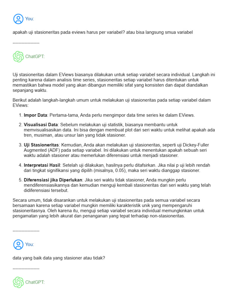 Uji Stasioneritas Pada EViews | PDF | Komputer