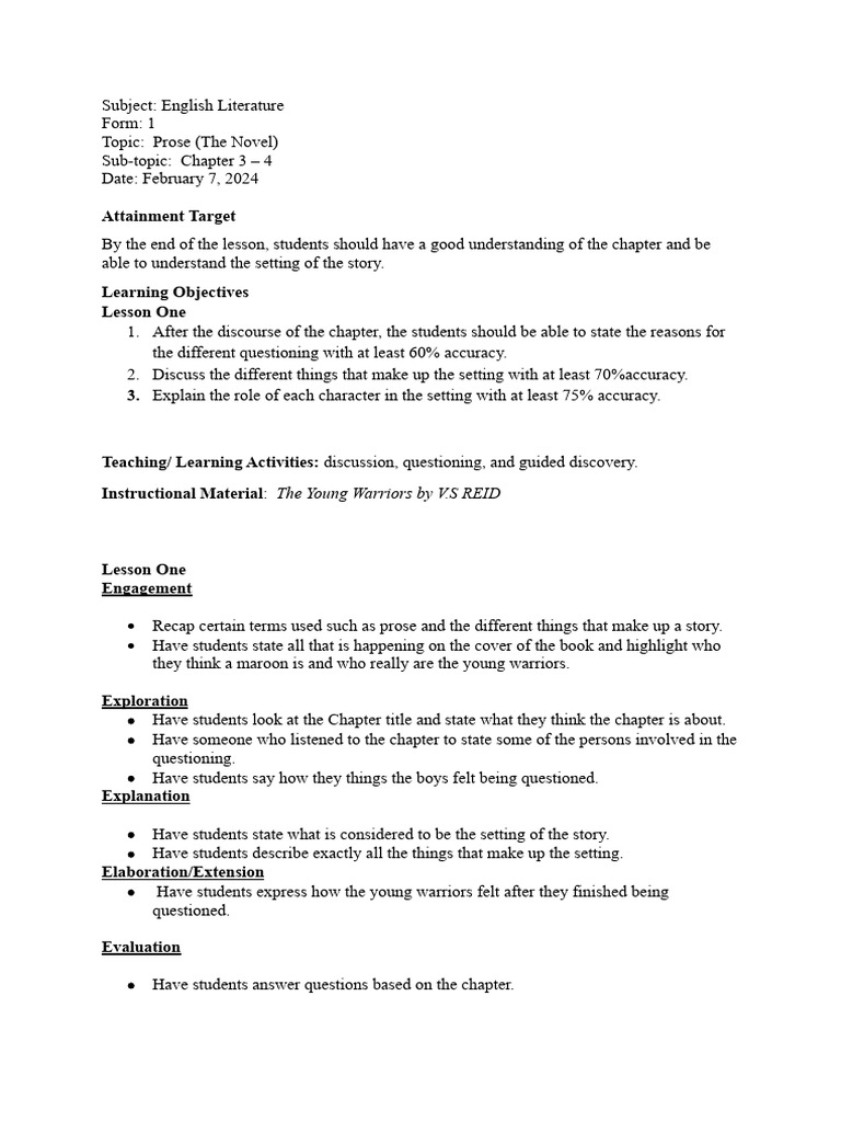 Young Warriors Chapter 3 Overview | PDF | Lesson Plan