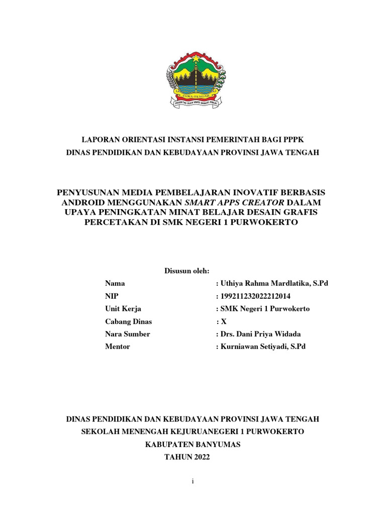 Contoh Laporan Orientasi PPPK Jateng 2 | PDF