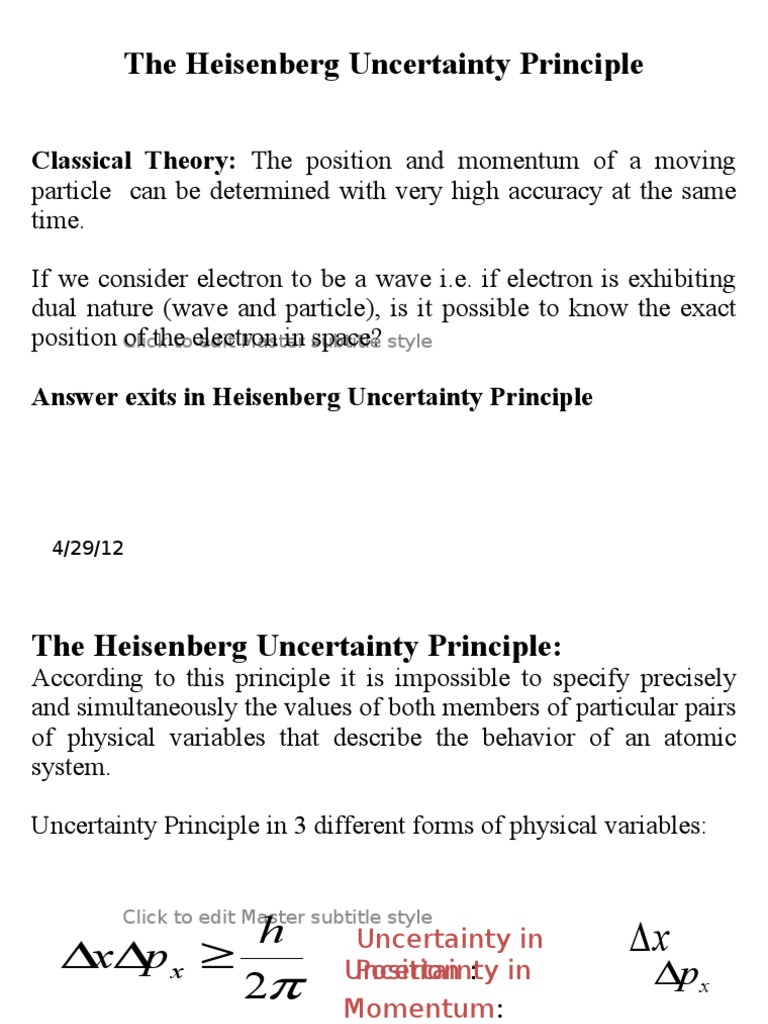 The Heisenberg Uncertainty Principle: Classical Theory: The Position and Momentum of A Moving ...