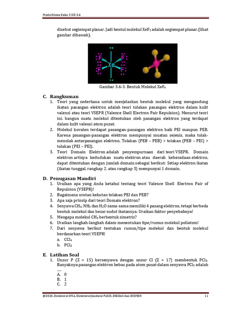 Bentuk Molekul Segiempat Planar dalam VSEPR | PDF
