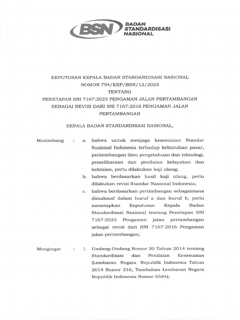 SNI 7167 - 2023 Pengaman Jalan Pertambangan | PDF