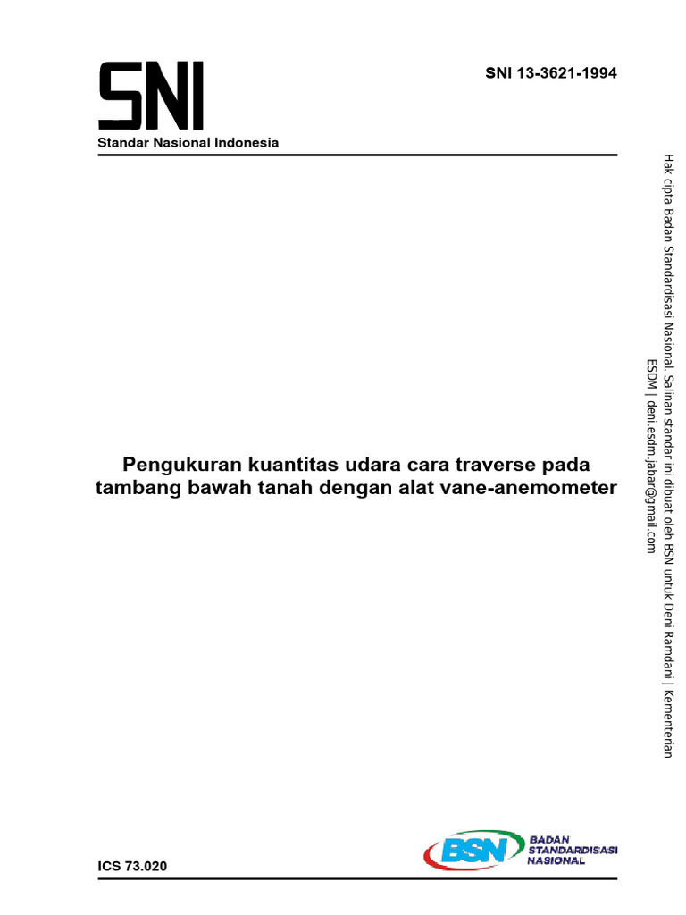 SNI 13-3621-1994 - Pengukuran kuantitas udara cara traverse | PDF