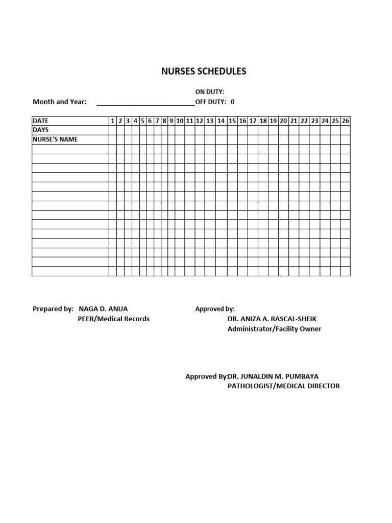 Nurse Duty Schedule Template | PDF | Self-Improvement