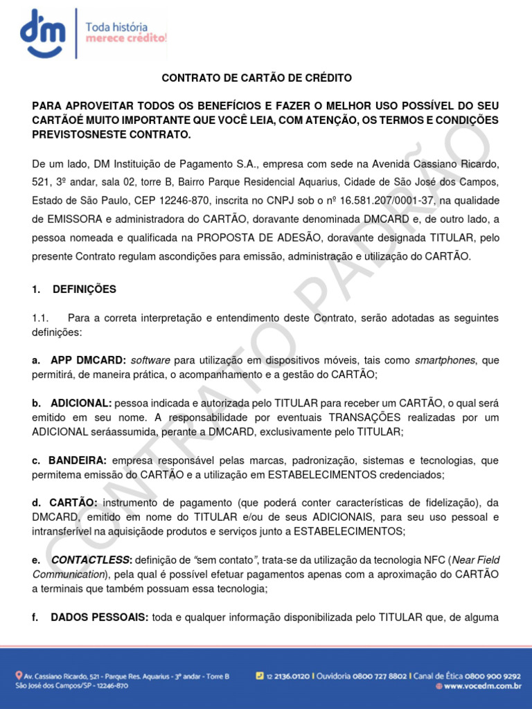 contrato-cartao-de-credito | PDF | Crédito | Finanças e Administração ...