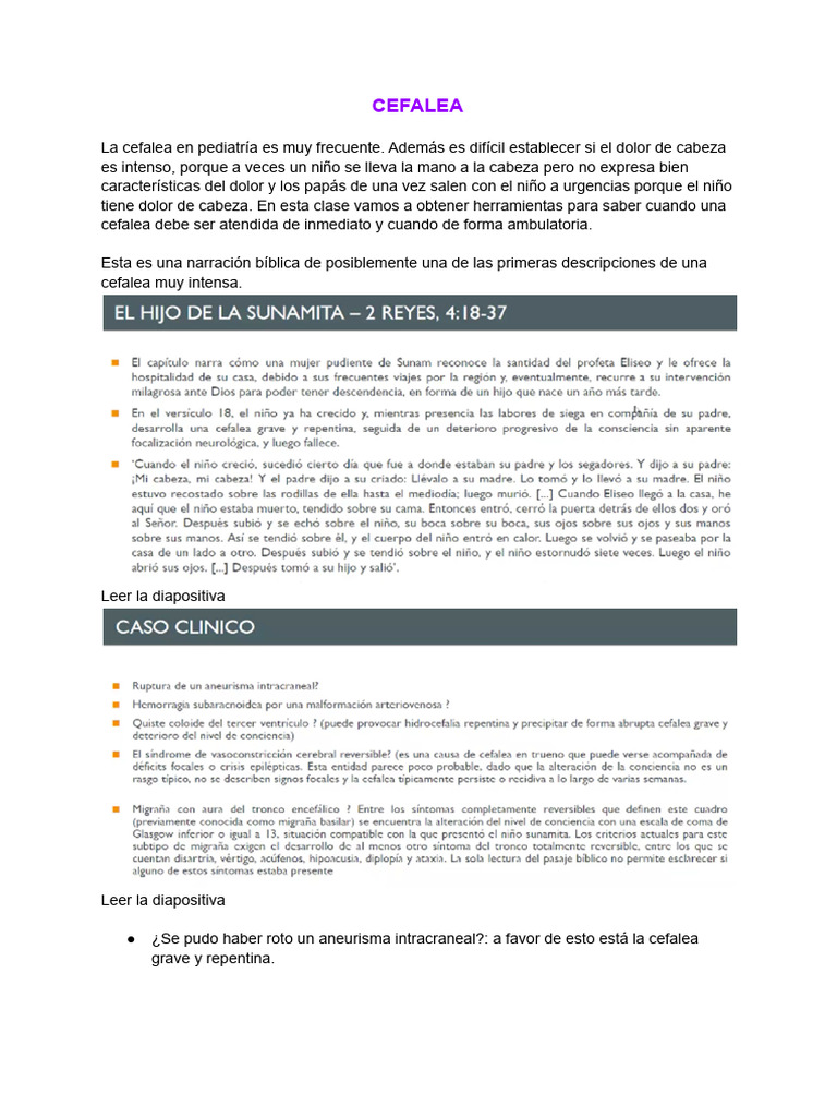 Cefalea Pediátrica: Diagnóstico y Manejo | PDF | Dolor de cabeza | Migraña