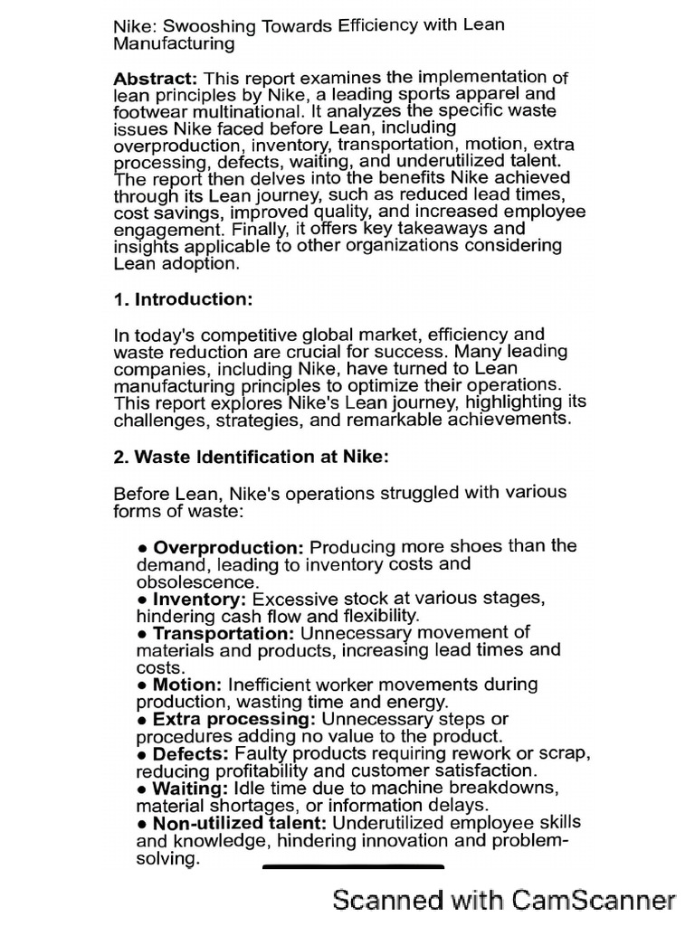 Lean Manufaturing in Nike | PDF