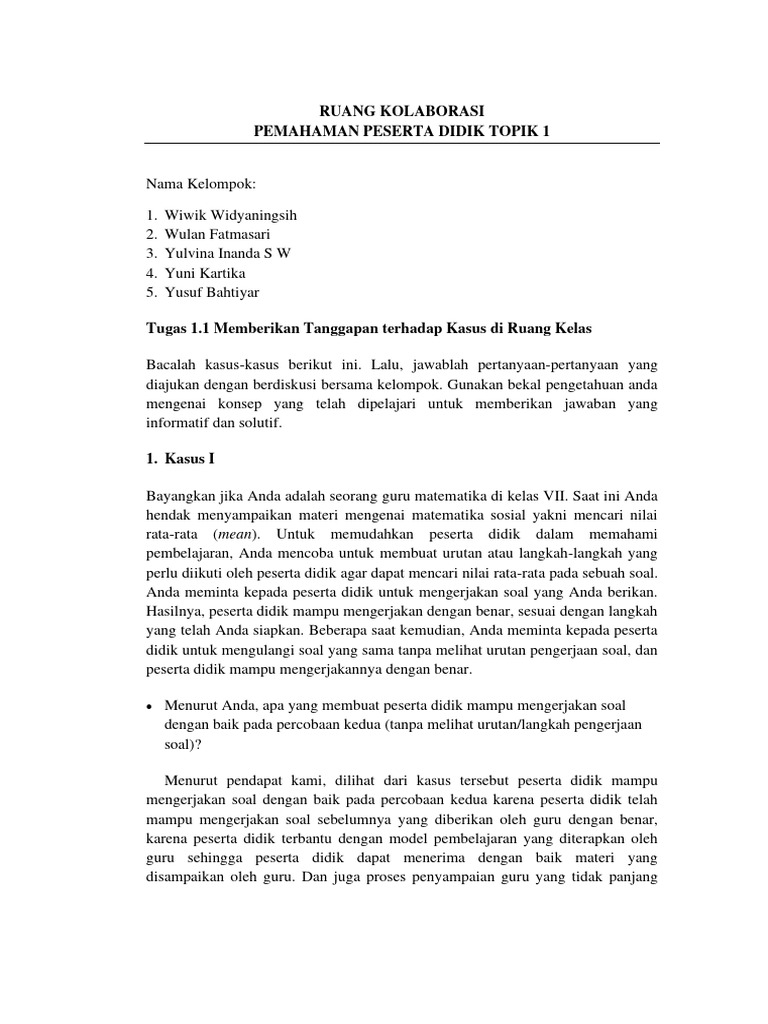 RUANG KOLABORASI Pemahaman Peserta Didik | PDF