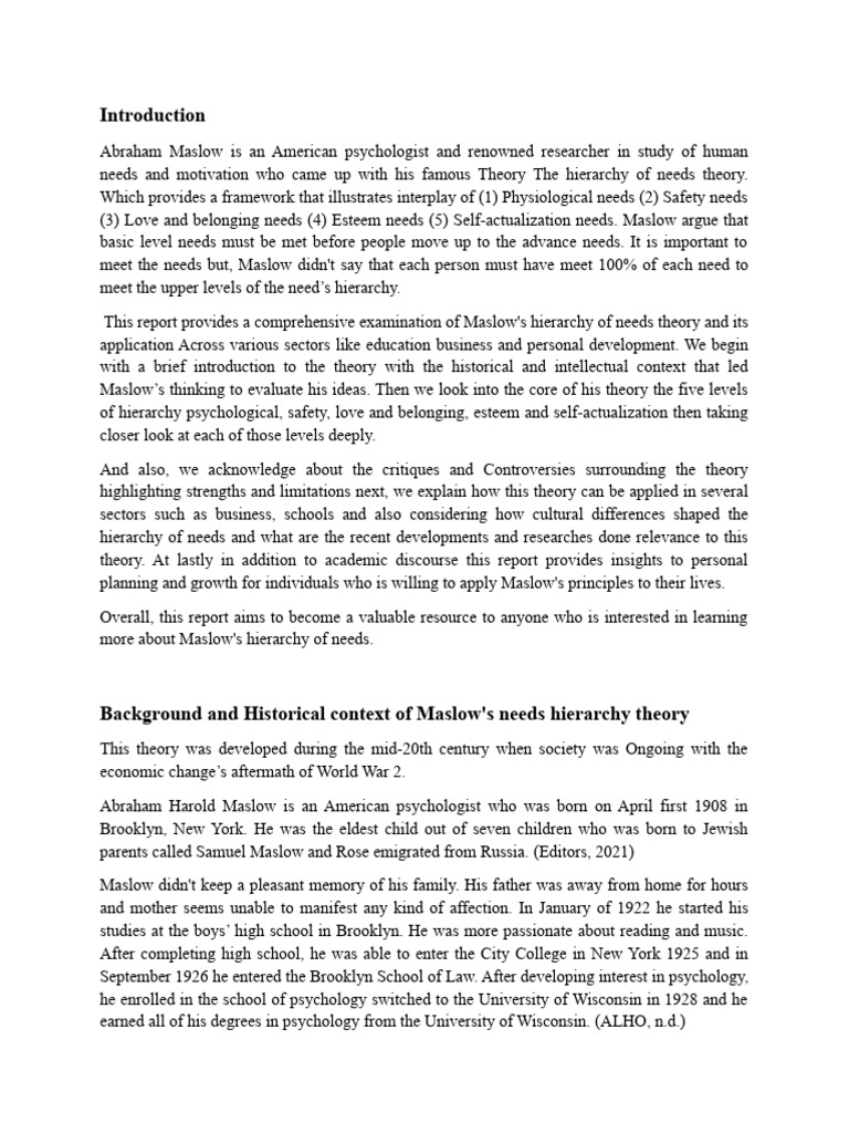 Maslows hierarchy of needs theory | PDF | Psychological Theories | Behavior Modification