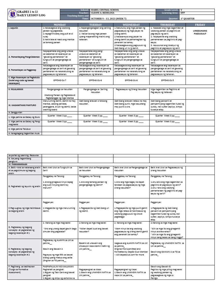DLL - Epp 5 - Q2 - W3 | PDF