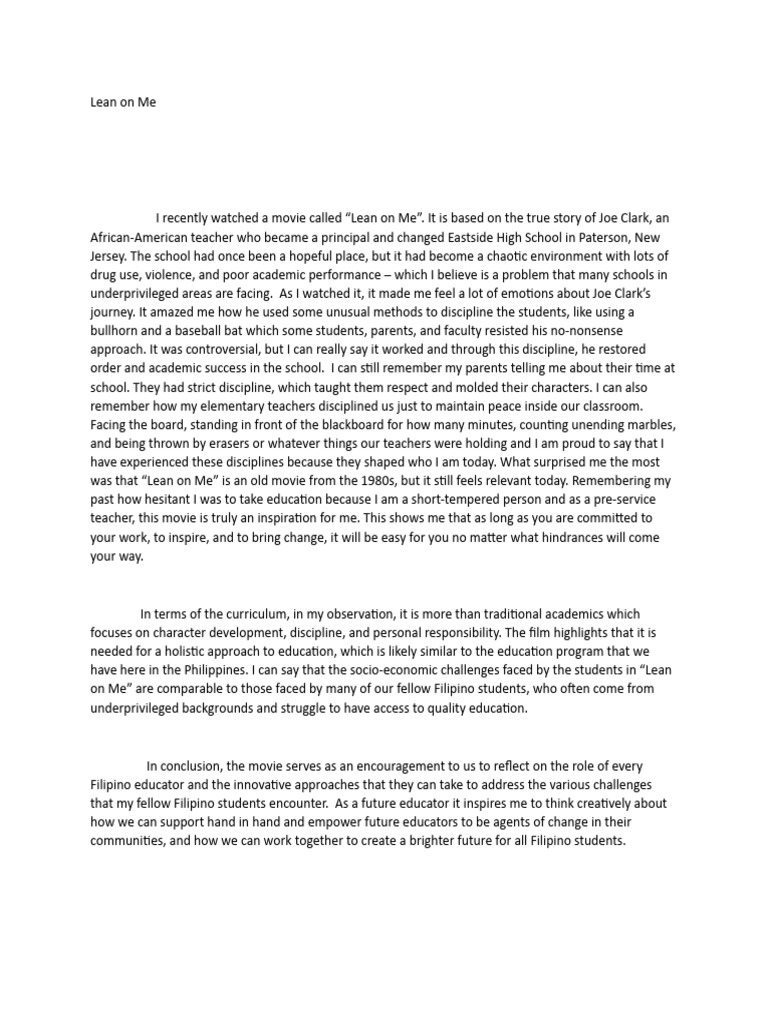 Lean On Me Movie | PDF | Teachers