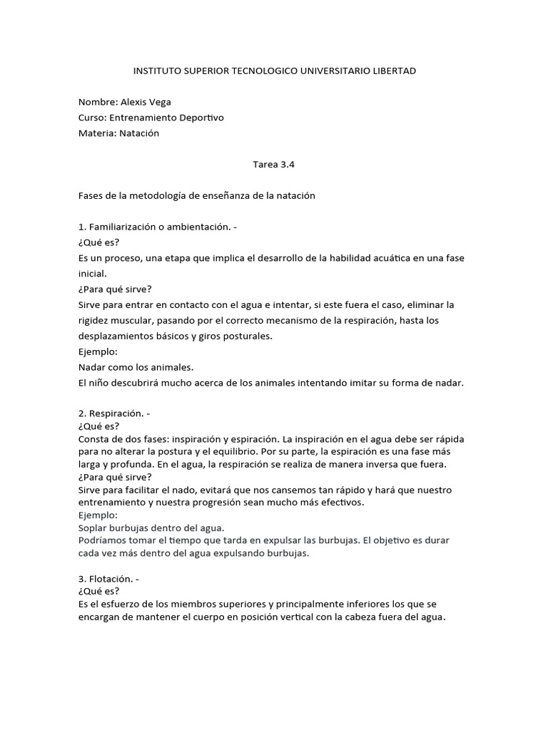 Tarea 3.4 Natación | PDF | Nadando | Respiración