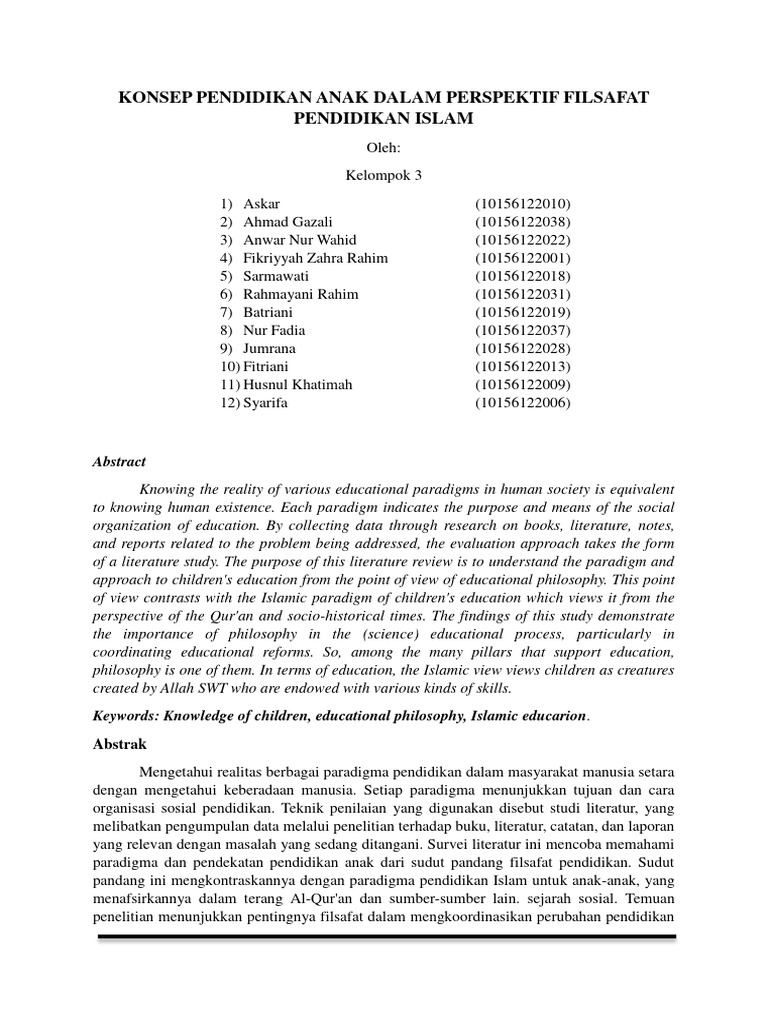 Konsep Pendidikan Anak Dalam Perspektif Filsafat Pendidikan Islam KLP III | PDF | Sains & Matematika