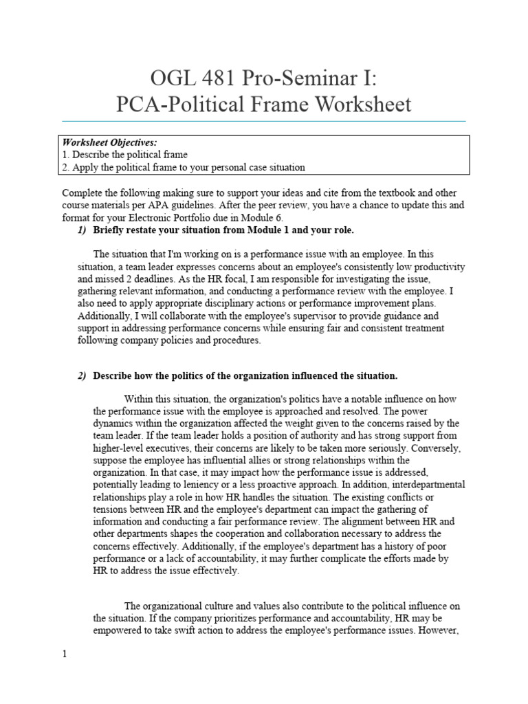 Political Frame Worksheet - Erin Schick | PDF | Performance Appraisal ...