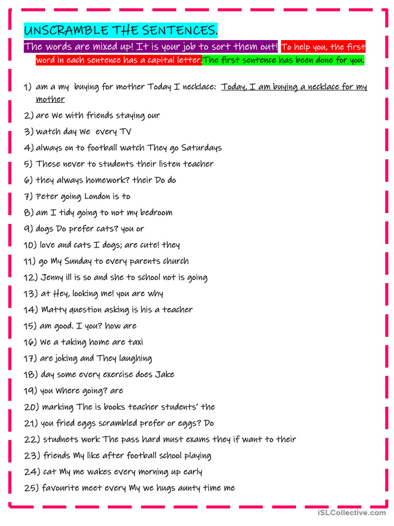 Unscramble Present Simple Sentences | PDF