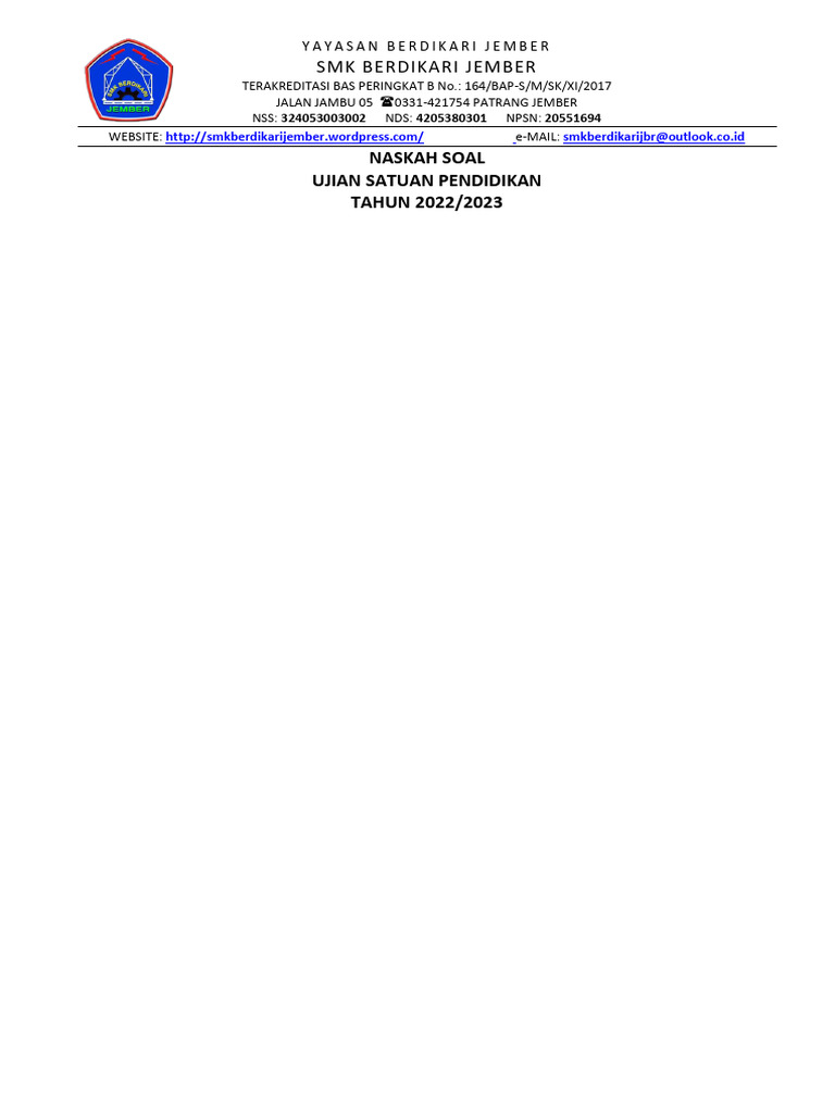 Naskah-Kartu Soal-Kisi-Kisi - Mapel-Usp 2023 | PDF