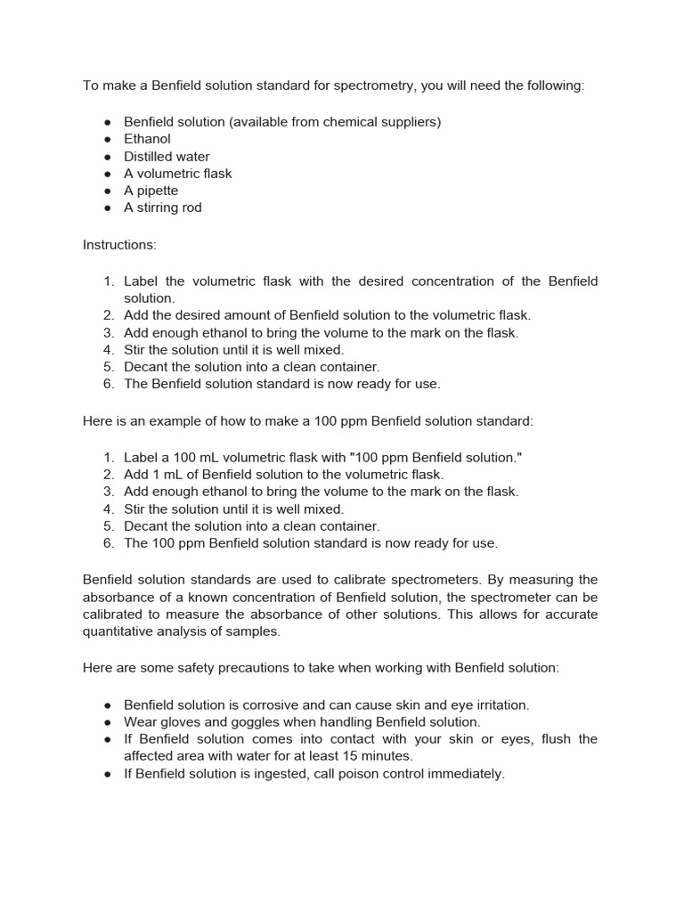 How To Make Benfield Solution Standard For Spectrometry | PDF