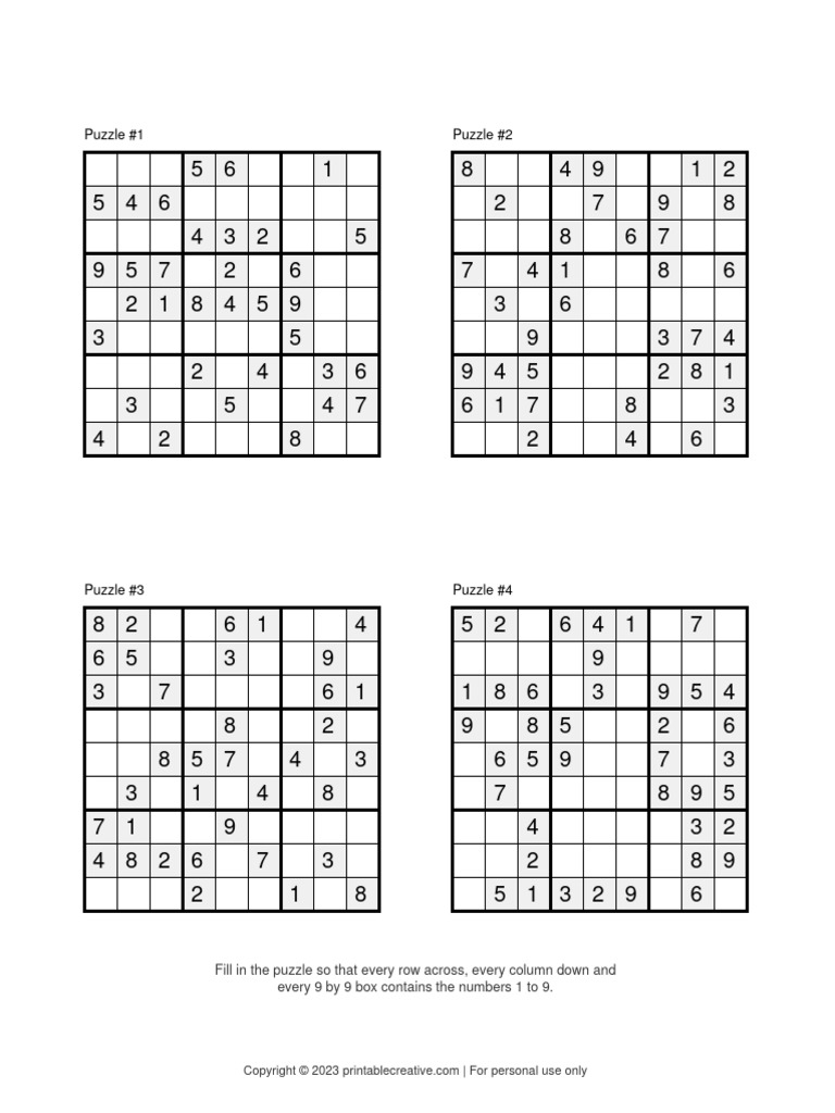 9x9 Sudoku Puzzle by Printablecreative | PDF | Combinatorics | Puzzles