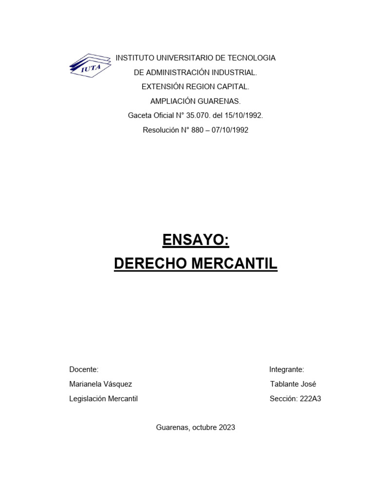 Ensayo - El Derecho Mercantil | PDF | Justicia | Crimen y violencia
