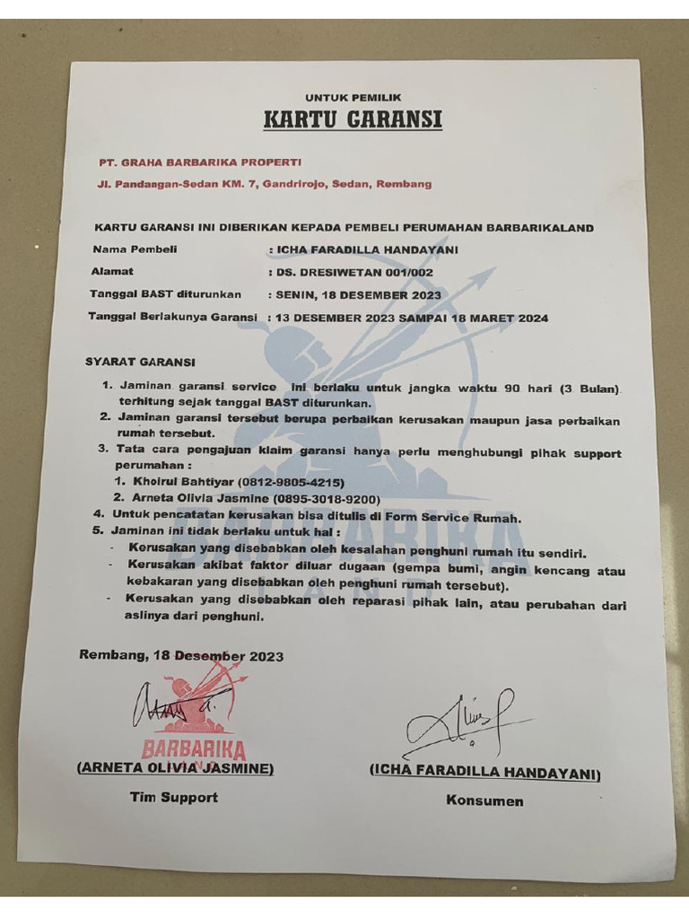 Kartu Garansi C 01 | PDF