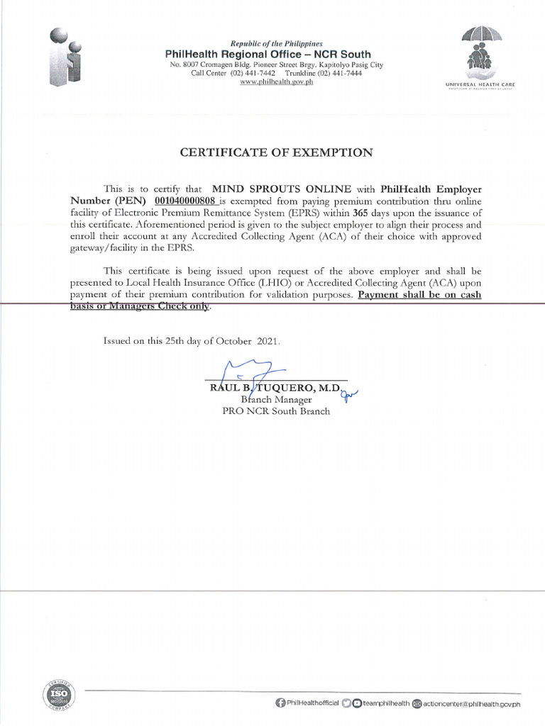 PH Cert of Exemption | PDF