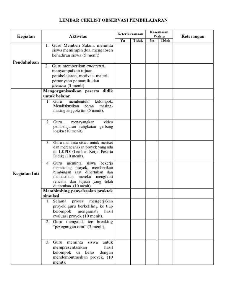 Checklist Observasi Pembelajaran Efektif | PDF