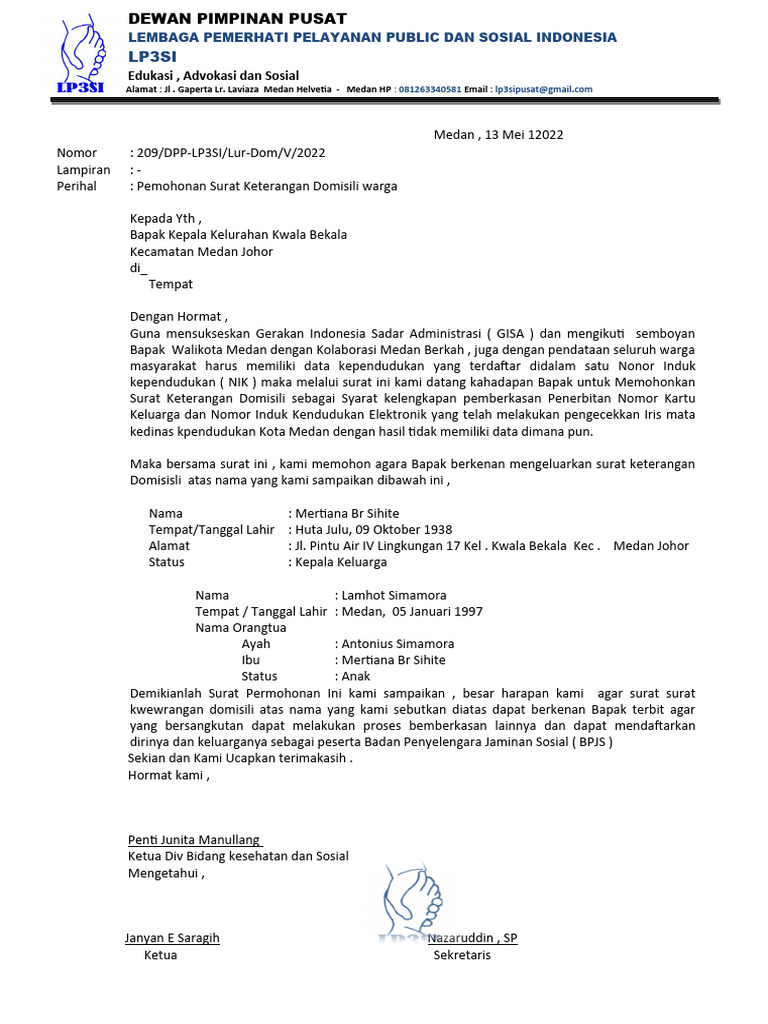 LP3SI Pengajuan Domisisli | PDF