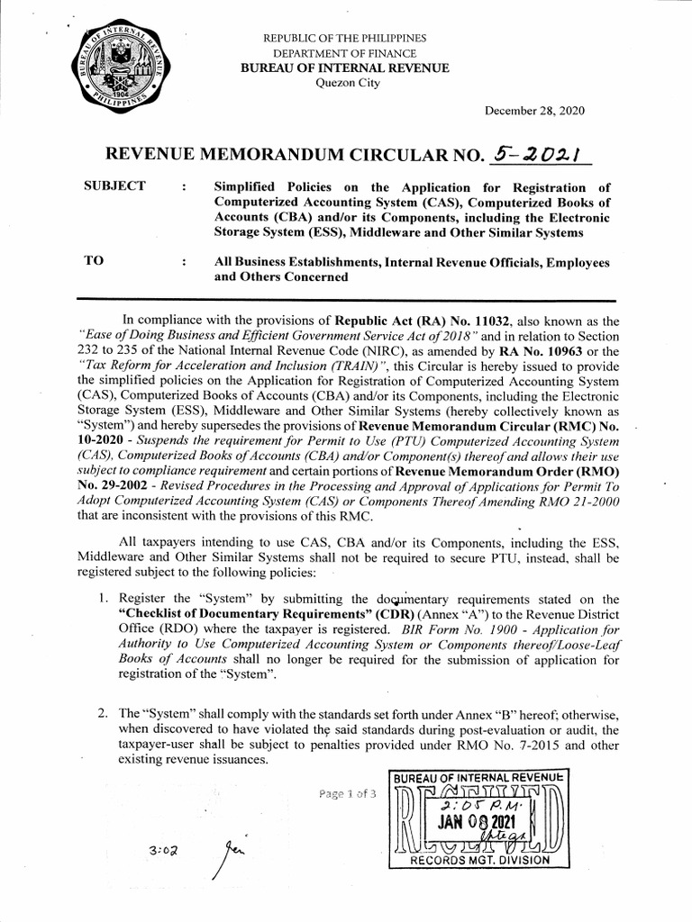 RMC No. 5 2021 - W - Attachments | PDF | Invoice | Receipt