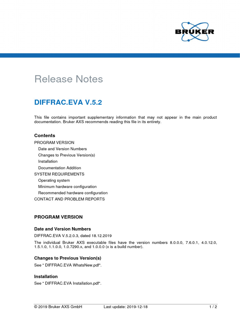 DIFFRAC - EVA Release Notes | PDF | Operating System | Computer Hardware