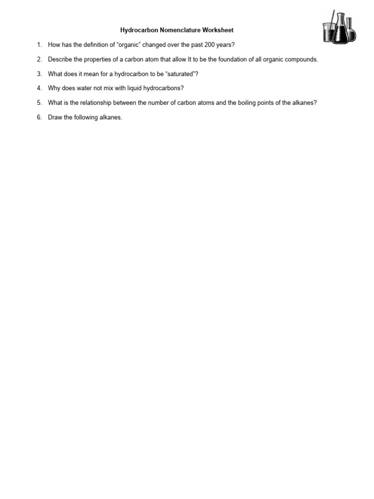 12 U Orgo - 1 - Hydrocarbon Nomenclature Worksheet | PDF | Hydrocarbons ...