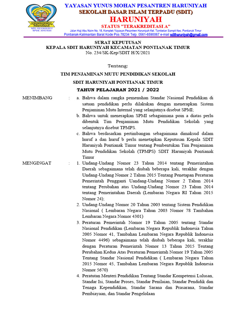 SK 232 - Tim Penjamin Mutu Pendidikan SNP | PDF