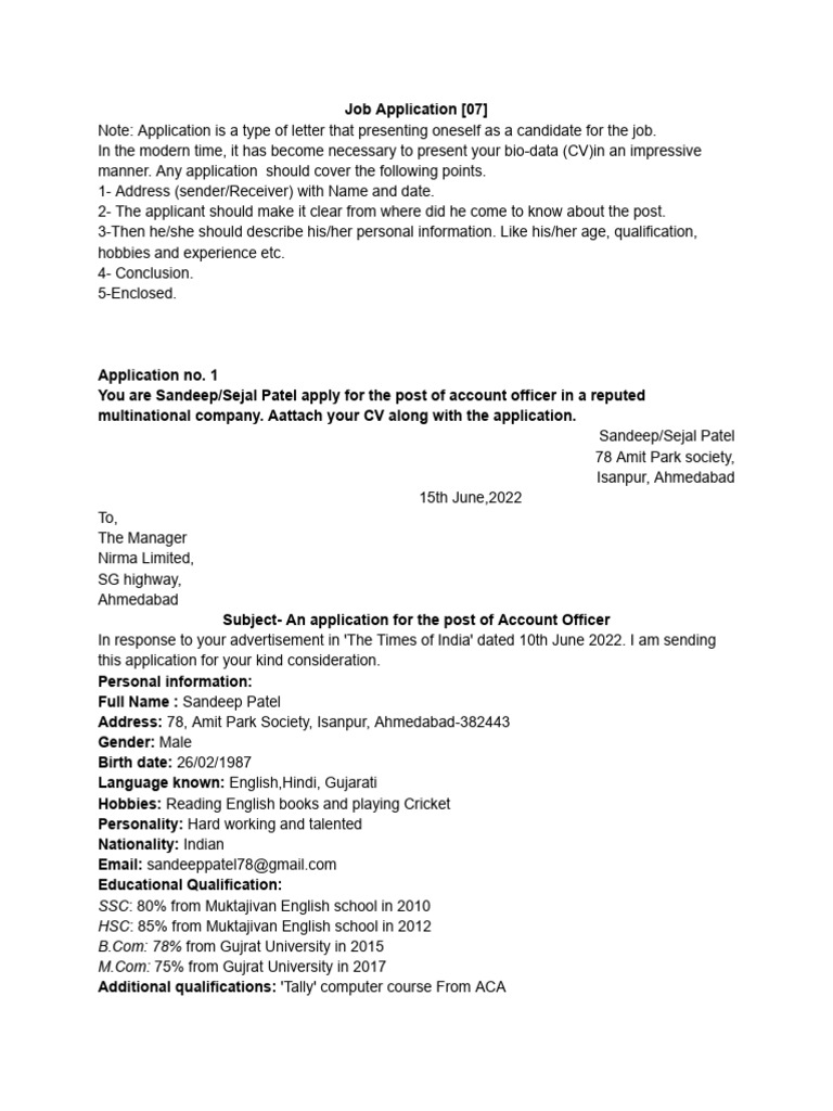 Job Application For 12th | PDF