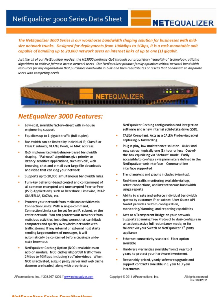 Net Equalizer 3000 Series Data Sheet | PDF | Peer To Peer | Computer Network