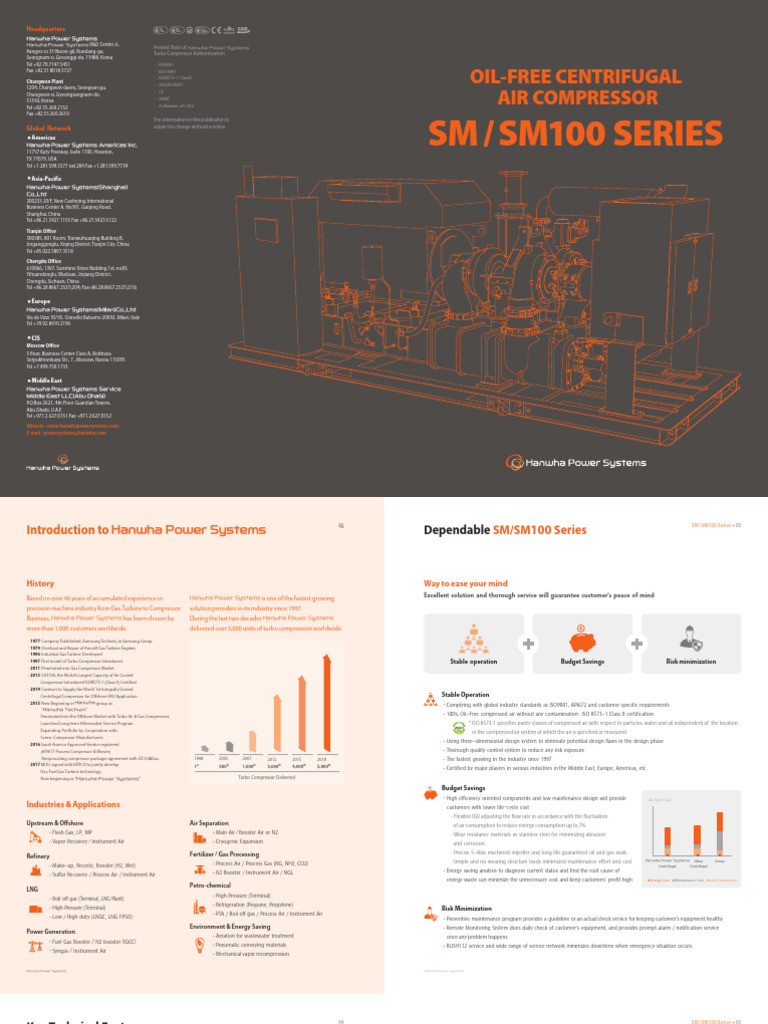Hanwha Oil-Free Centrifugal Compressors | PDF | Bearing (Mechanical) | Gear