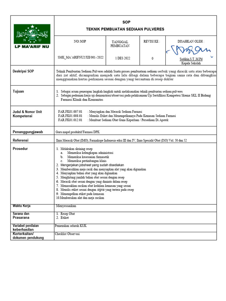 Sop Projek DPK Farmasi | PDF