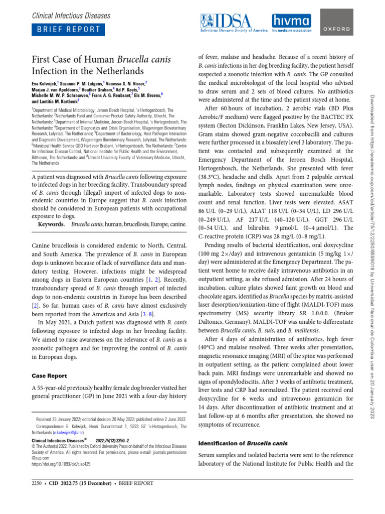 2022 First Case of Human Brucella Canis Infection in The Netherlands ...
