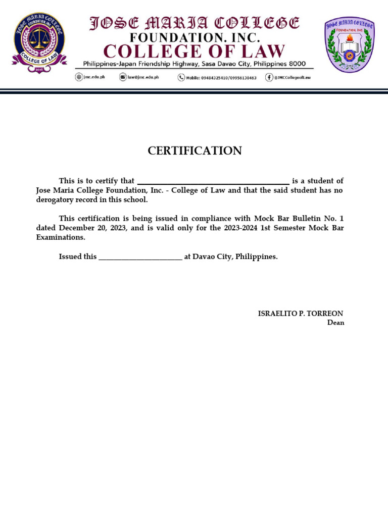 Certification of No Derogatory Record | PDF